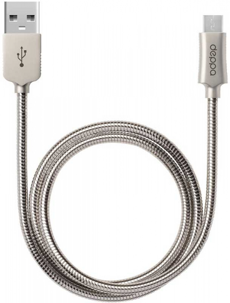 Купить Кабель Micro USB Bm - USB Am, DEPPA Steel, 1.2 м, серебристый ...